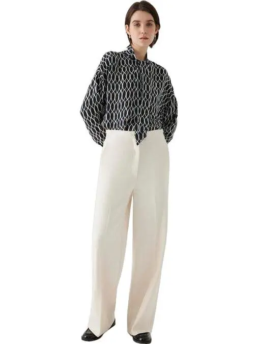 EXQUISE High-waist Wide-leg Trousers - White