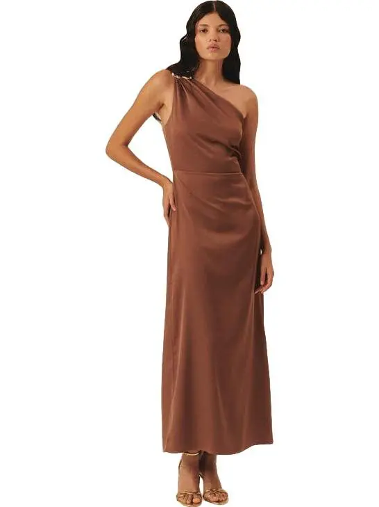 EXQUISE Zariah Maxi Dress One Shoulder - Brown
