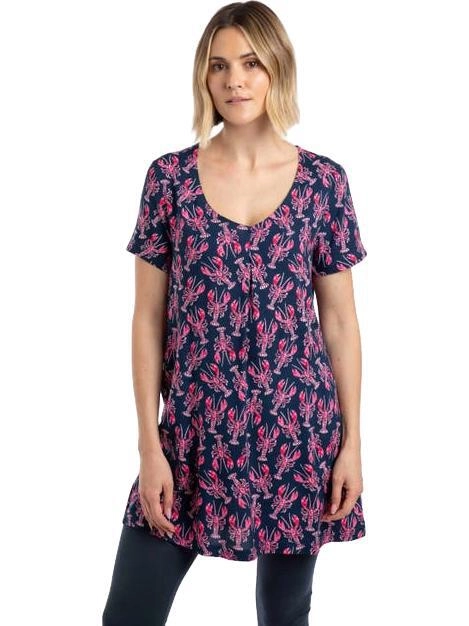 WEIRD FISH Nuri Printed Viscose Tunic Top - Mid Navy