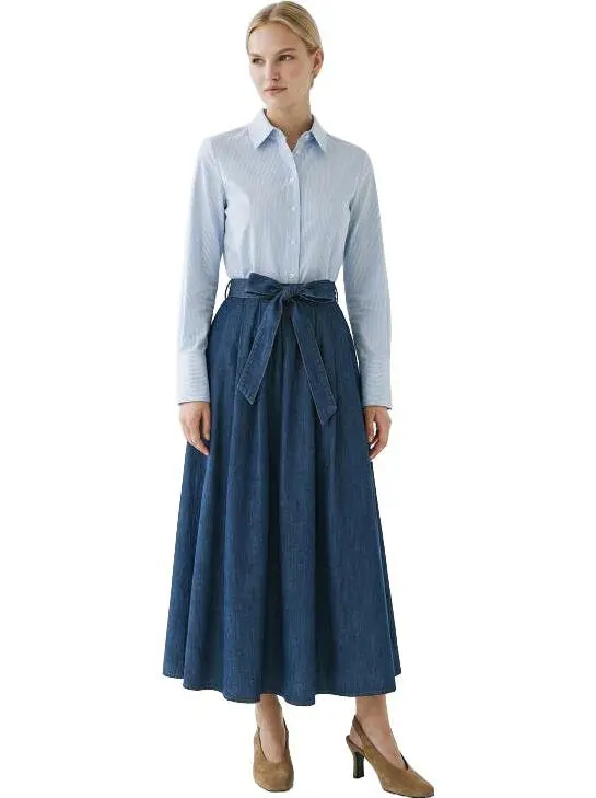 EXQUISE Cherrelle Belted Denim Midi Dress - Blue