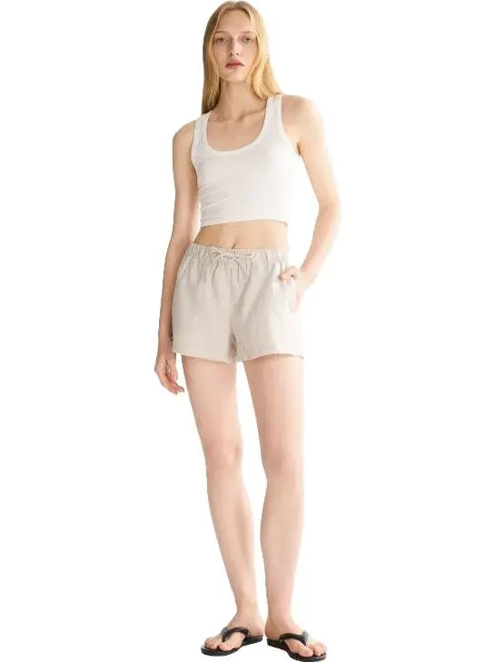 OROLAY Relaxed Linen Drawstring Shorts - Beige