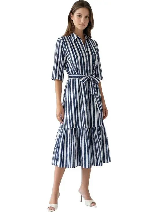 EXQUISE Darcio Striped Midi Shirt Dress - Sax