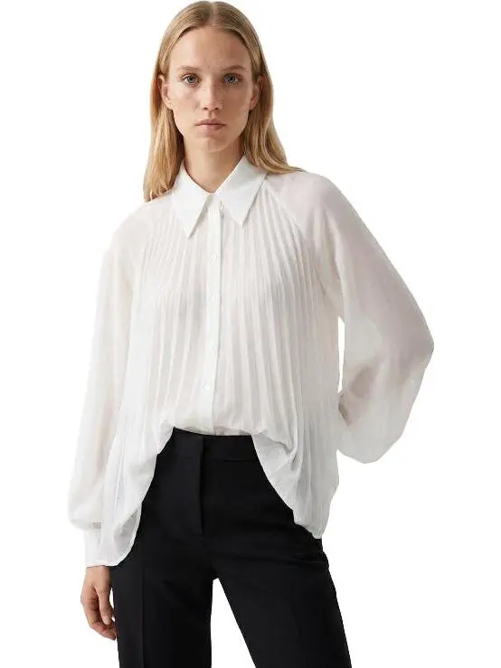 EXQUISE Keyla Pleated Shirt - Ecru