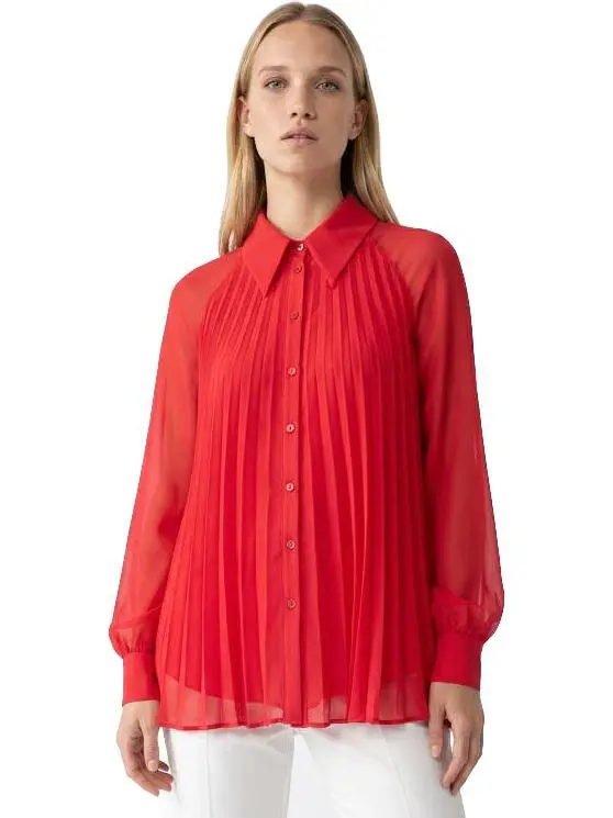 EXQUISE Keyla Pleated Shirt - Red