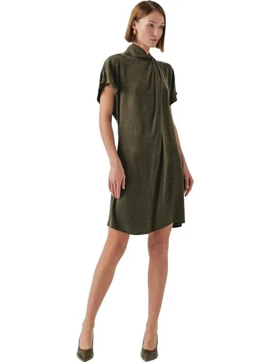 EXQUISE Martha Mini Dress With Draped Neckline - Khaki