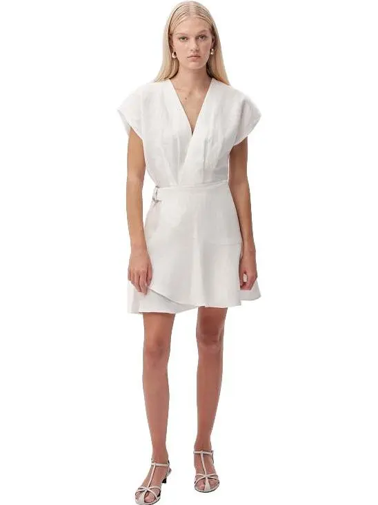 EXQUISE Callanne V-neck Cap Sleeve Linen Mini Dress - Ecru