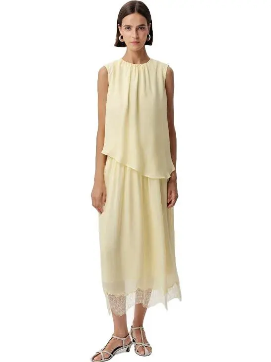 EXQUISE Alix Lace Hem Midi Dress - Yellow