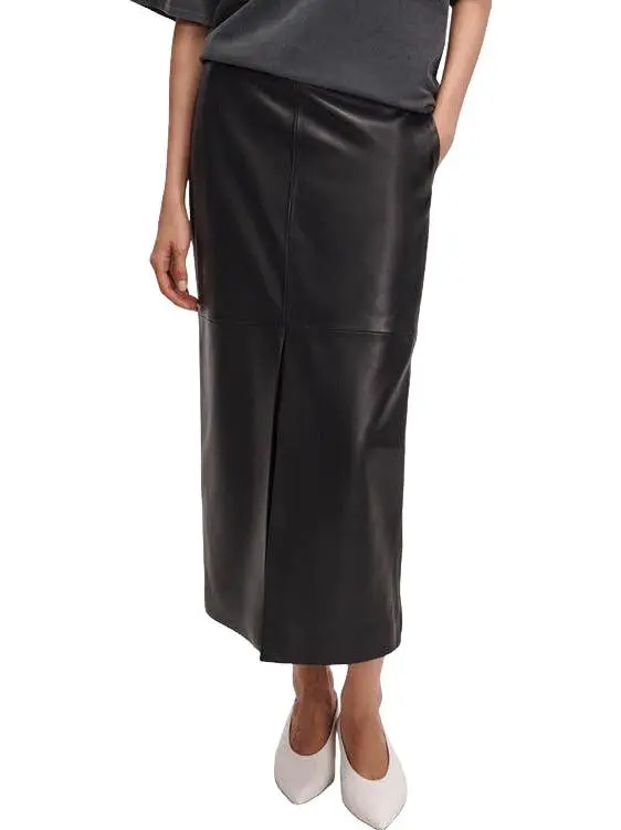 Rag & Bone Bessie Leather Midi Skirt - Black