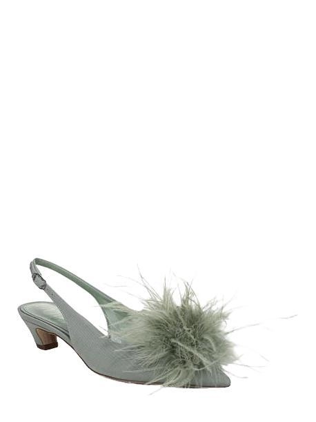 Sam Edelman Finchfeather Slingback Pointed Toe Pump With Feather Pompom - Sage Sky
