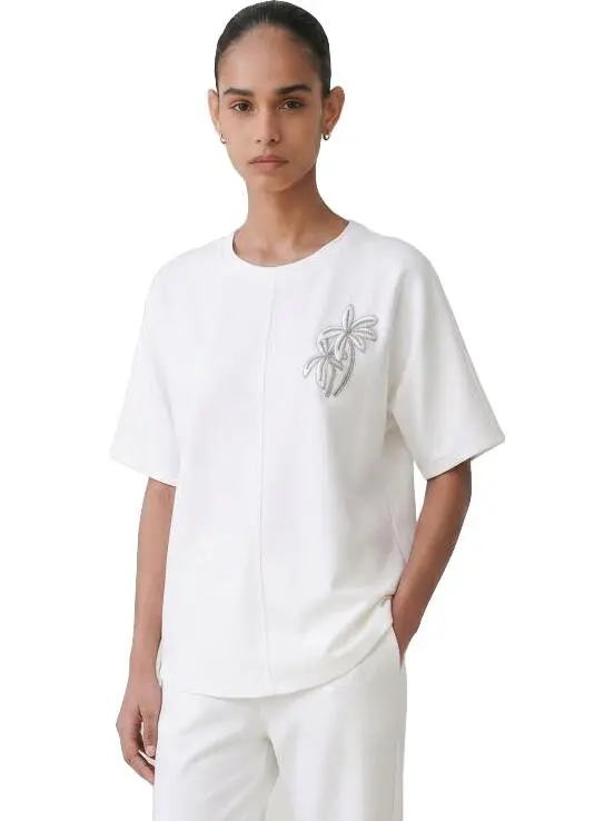 EXQUISE Christien Embroidered Knit Blouse - Ecru