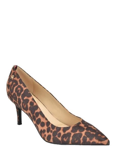 Tommy Hilfiger Pointed Toe Kitten Heel Pumps - Tan Multi Leopard