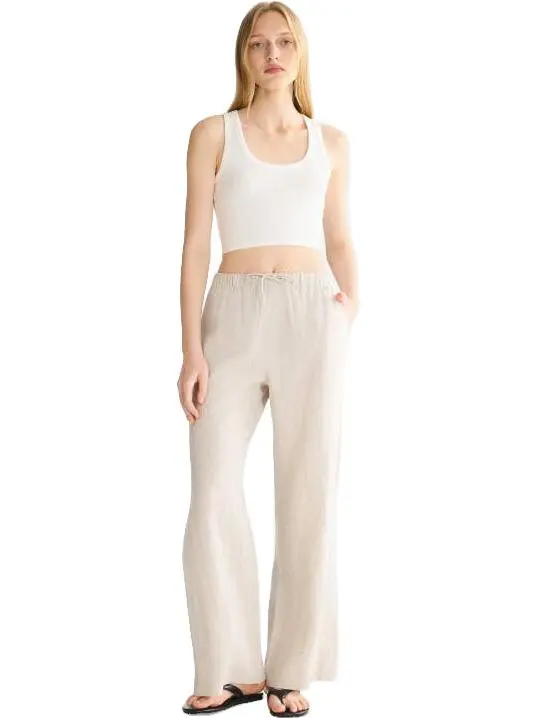 OROLAY Oversized Linen Wide-leg Drawstring Pants - Beige