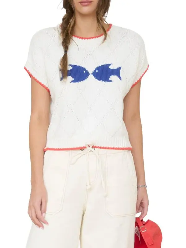 J.O.A. Graphic Cotton Blend Sweater - Cream