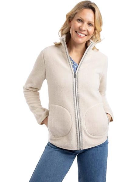 WEIRD FISH Lucille Lightweight Full Zip Borg Fleece Jacket - Ecru