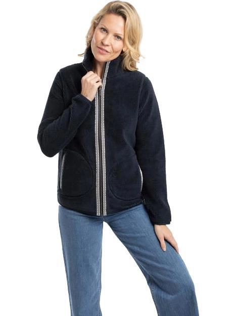 WEIRD FISH Lucille Lightweight Full Zip Borg Fleece Jacket - Navy