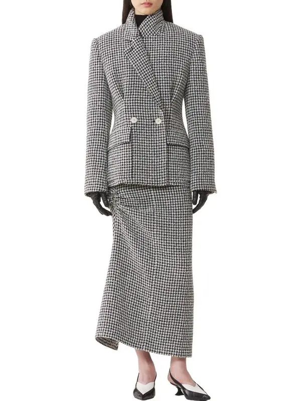 LANVIN Long Draped Tweed Skirt - Black/white