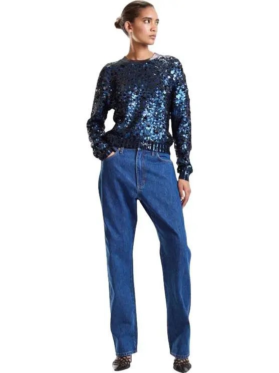 Cynthia Rowley Sequin Embellished Crewneck Pullover - Navy