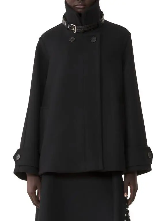 LANVIN Short Wool Coat With Stand Collar - Black
