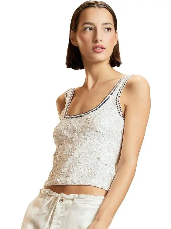Cynthia Rowley Sequin Embellished Scoop Neck Tank - White