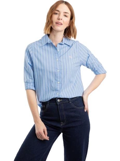 WEIRD FISH Roscoe Striped Boyfriend Shirt - Denim