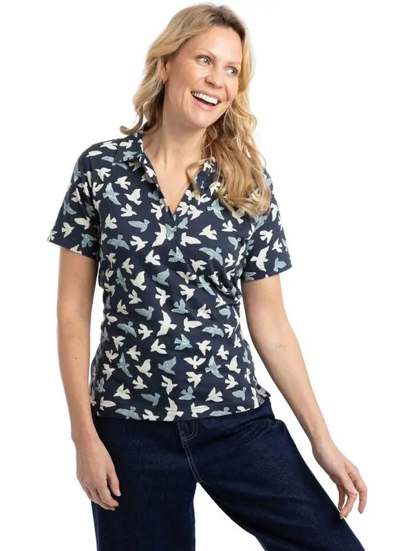 WEIRD FISH Rhenena Printed Jersey Polo Shirt - Midnight