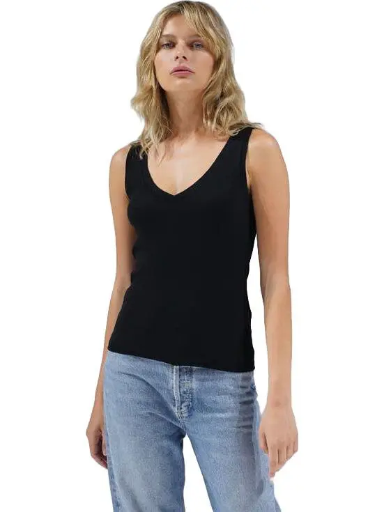 Lna V-neck Ribbed Tank - Black