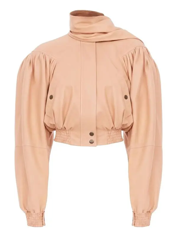 Chloé Cropped Leather Jacket With Detachable Scarf - Multicolor