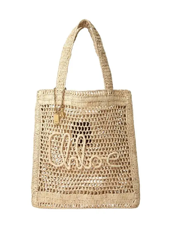 Chloé Beige Raffia Openwork Weave Tote Bag - Multicolor