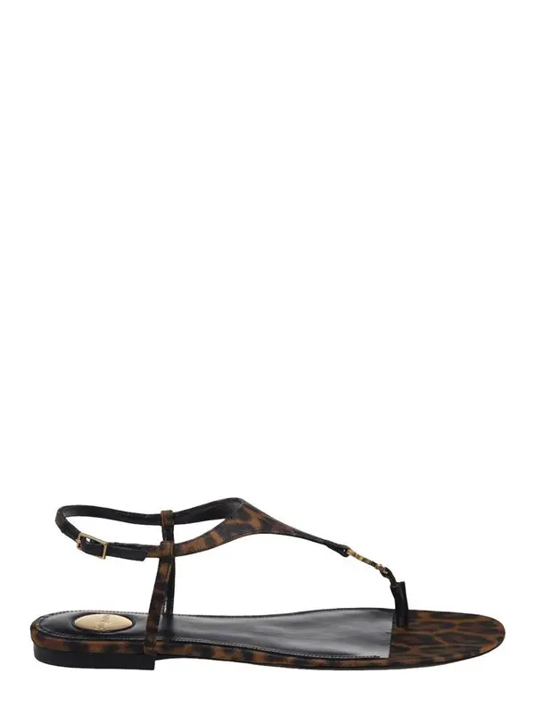 Saint Laurent Leopard Print Strappy Heeled Sandals - Black