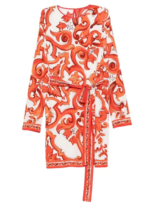 Dolce & Gabbana Maiolica Print Silk Dress - Multicolor
