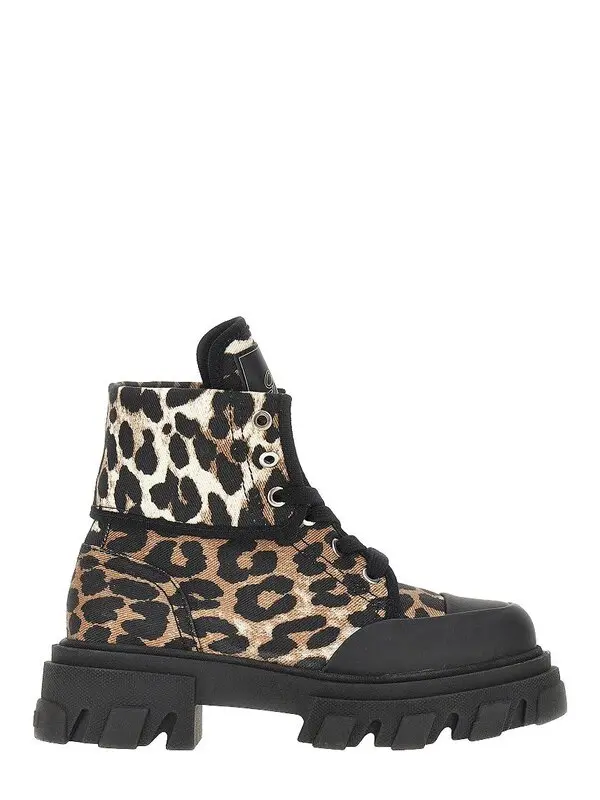 GANNI Leopard-printed Denim Lace-up Ankle Boots - Multicolor