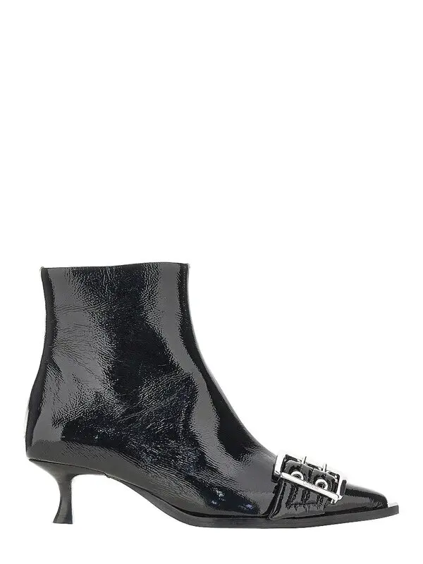 GANNI Faux Patent Leather Boots With Buckle Detail - Black