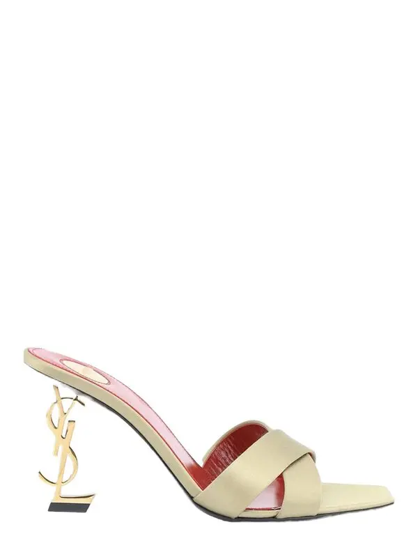 Saint Laurent High Heel Sandals With Logo Heel - Cream