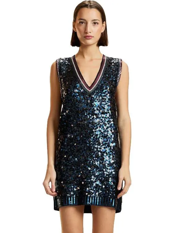 Cynthia Rowley Sequin V-neck Mini Knit Dress - Navy