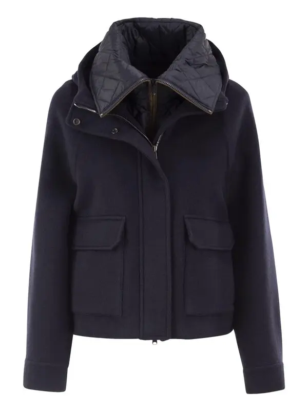 Brunello Cucinelli Wool And Cashmere Hooded Jacket With Detachable Quilted Bib - Multicolor