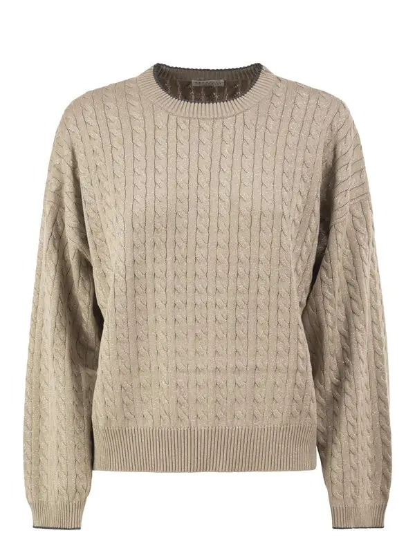 Brunello Cucinelli Cable-knit Crew Neck Jumper With Shimmering Yarn - Cream