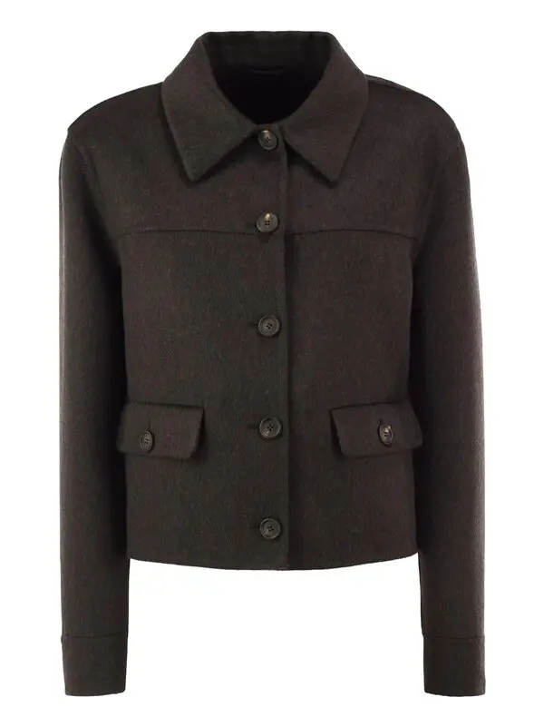 Brunello Cucinelli Cropped Cashmere Jacket With Monili Detail - Brown
