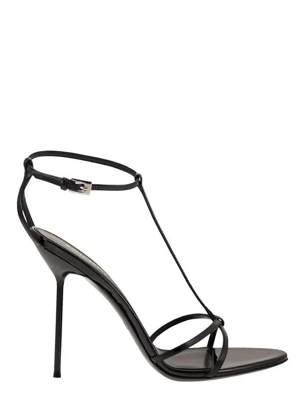 Paris Texas Lidia Patent Leather T-strap Stiletto Sandals - Black