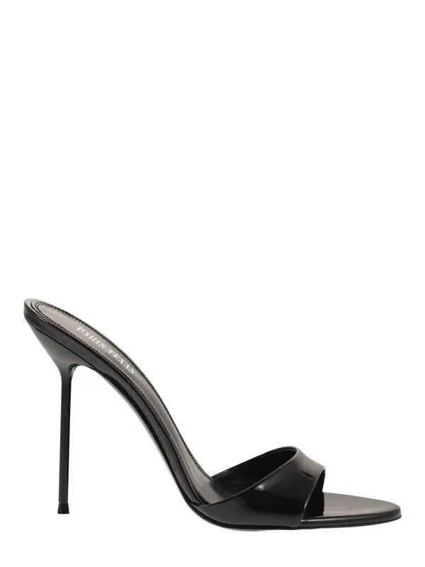 Paris Texas Lidia Mule 105 Patent Leather Open Toe Stiletto Heel Sandals - Black