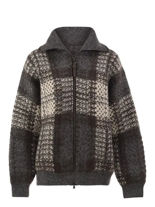 Brunello Cucinelli Jacquard Knit Bomber Cardigan With Sequins - Multicolor