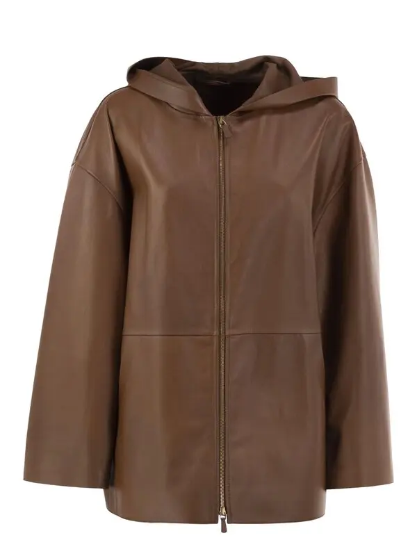 Max Mara Lambskin Leather Hooded Jacket - Brown