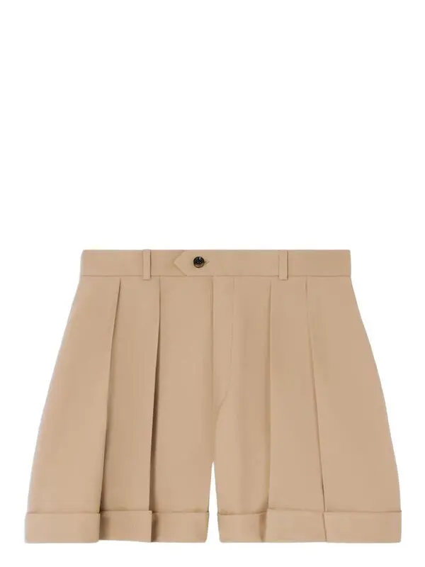 Celine Beige Wool Pleated Shorts With Belt Loops And Turn-up Cuffs - Multicolor