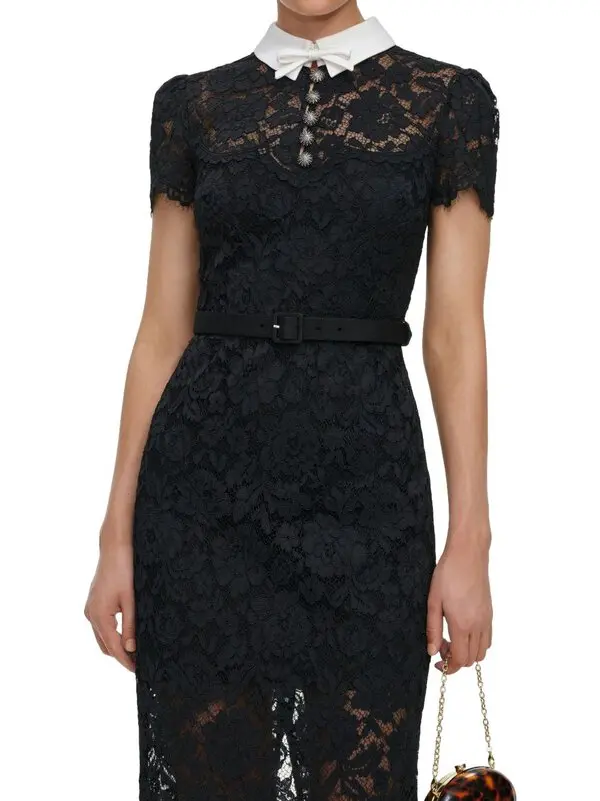 SELF-PORTRAIT Lace Dress With Peter Pan Collar And Belt Detail - Multicolor
