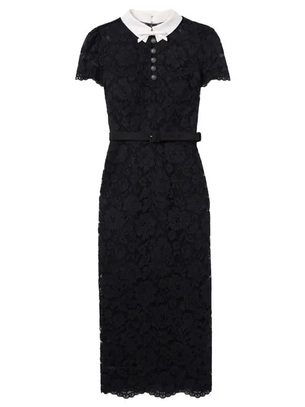 SELF-PORTRAIT Lace Dress With Peter Pan Collar And Belt Detail - Multicolor