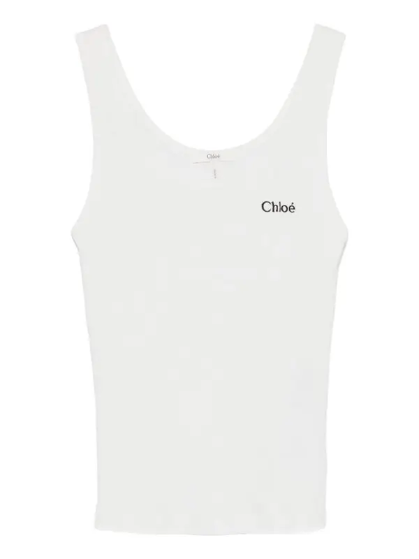 Chloé Ribbed Cotton Scoop Neck Sleeveless Top With Embroidered Logo - Multicolor
