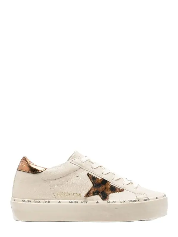 GOLDEN GOOSE Hi Star Leather Sneakers With Leopard Print Star - Multicolor