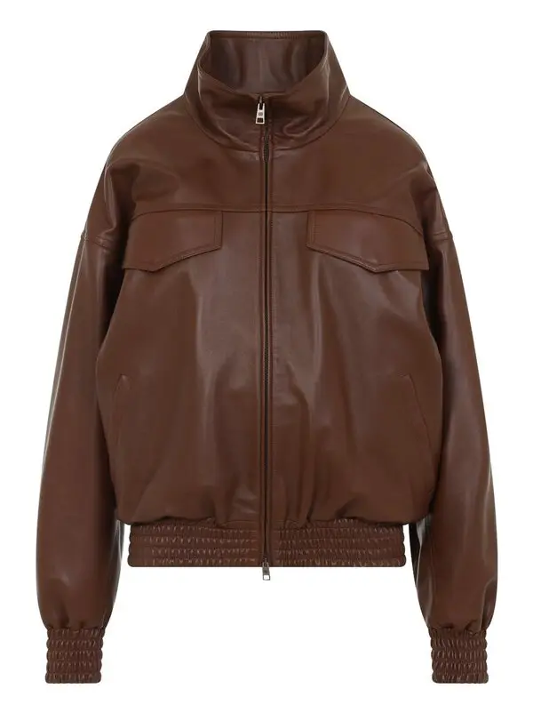 Balenciaga High Collar Leather Blouson - Brown
