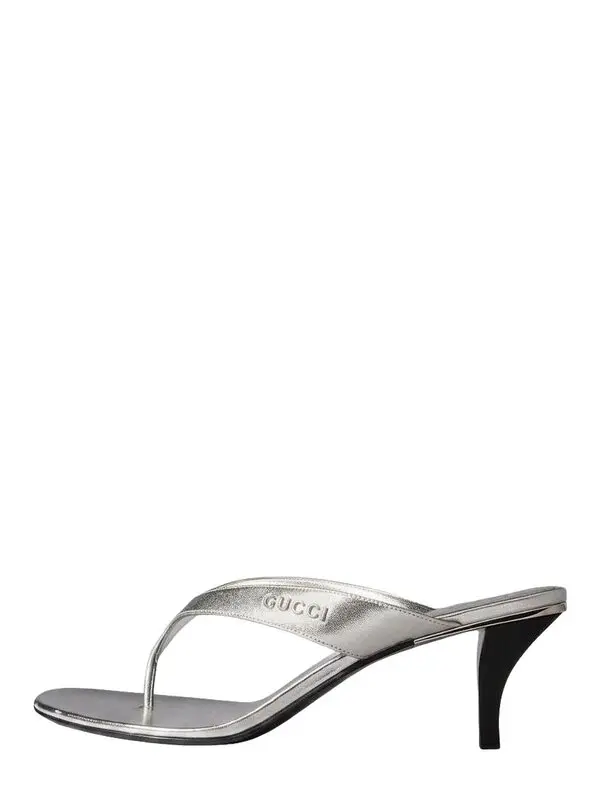 Gucci Thong Heeled Sandals - Metallic Silver