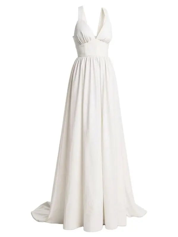 OFUURE Adele Maxi Dress With V-neck And Corset Waist - White