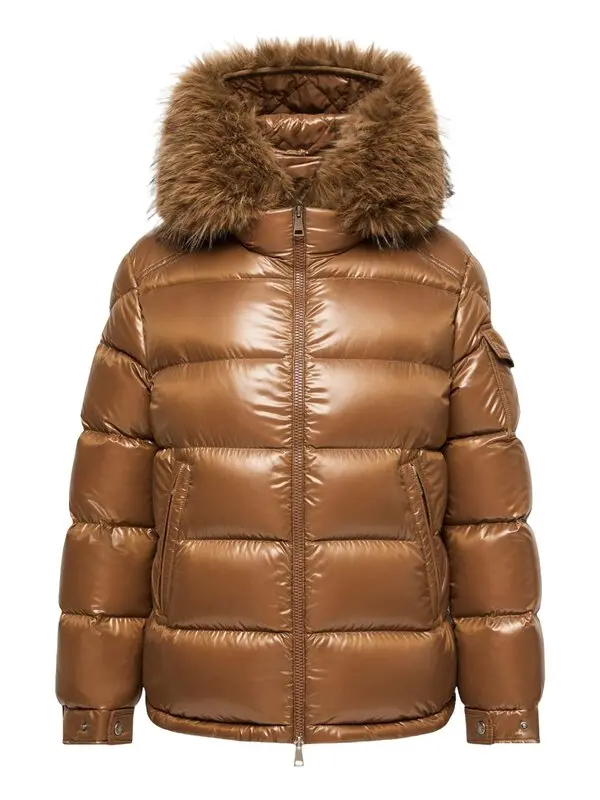 Moncler Hypolais Short Down Jacket With Detachable Textured Accent - Brown